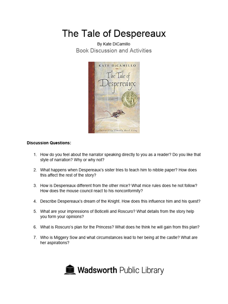 The Tale of Despereaux Book Discussion Guide | PDF