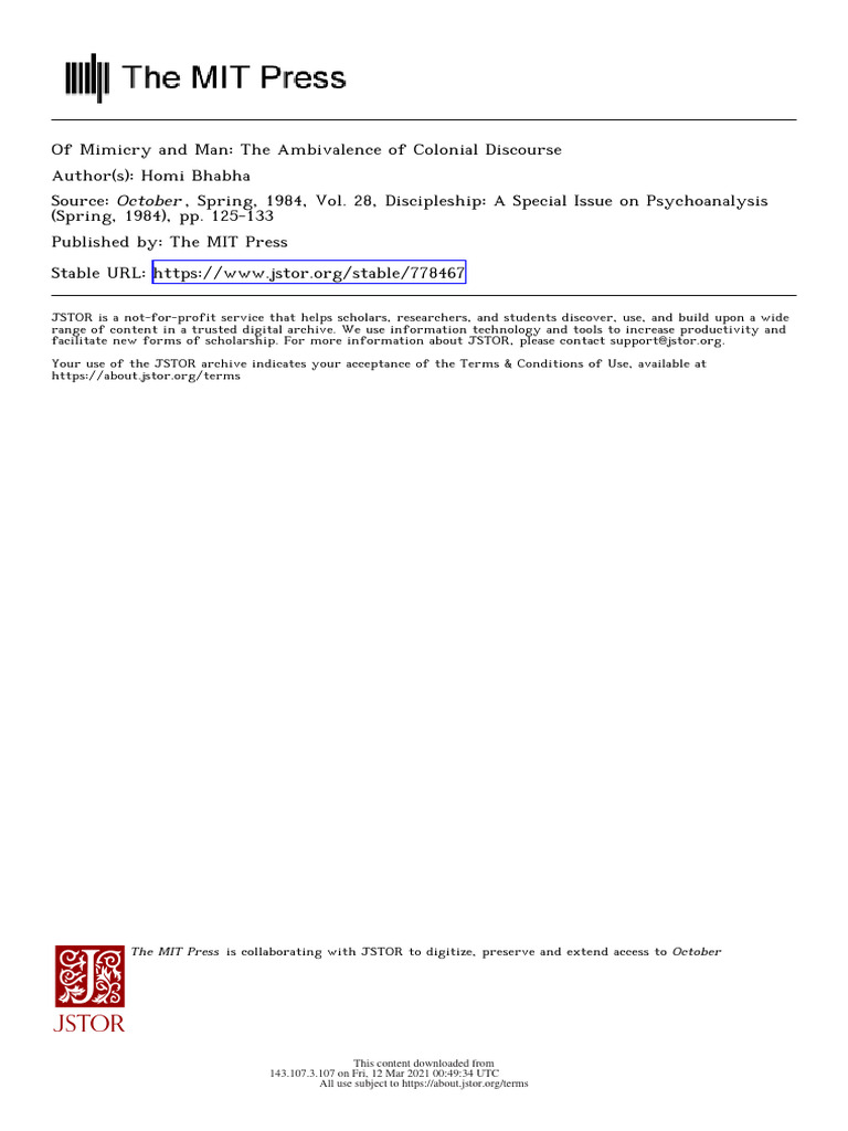 Colonial Discourse Ambivalence | PDF | Discourse
