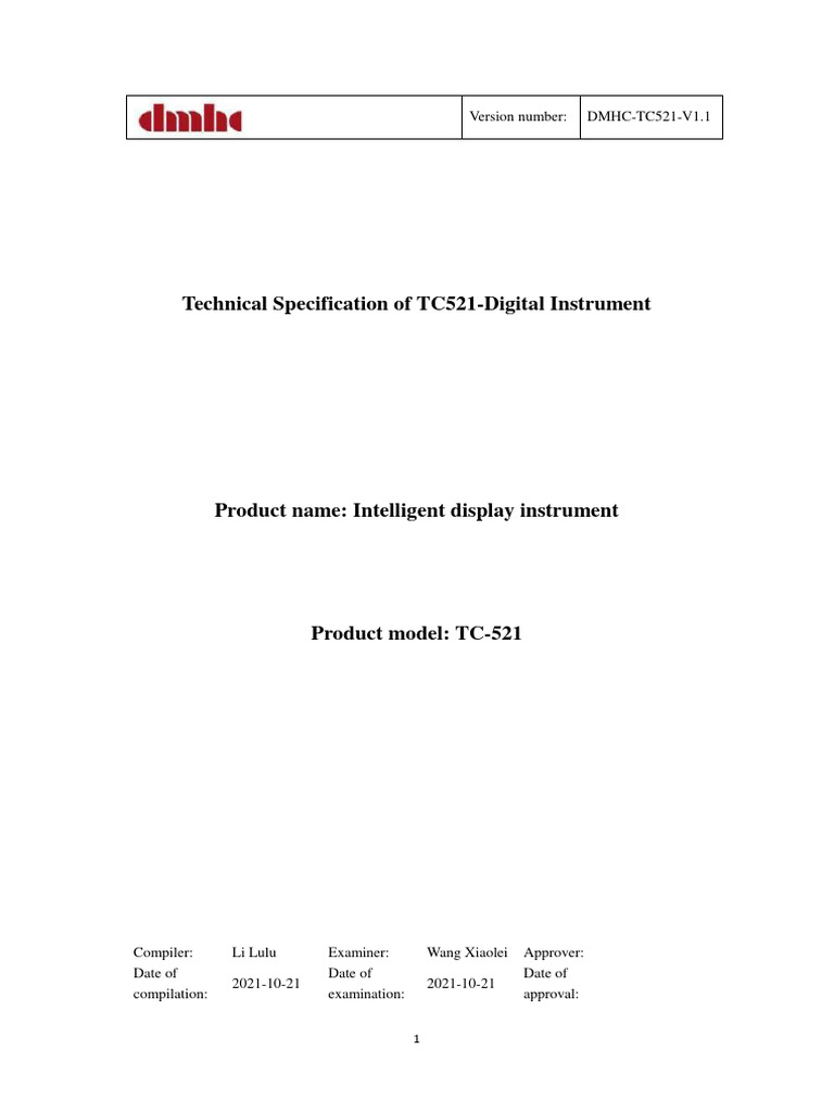 Computer Display TechnicalSpecificationofTC521-DigitalInstrument-2023 | PDF | Computing ...