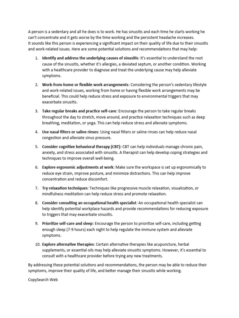 A Person Is A Sedentary and All He Does Is To Work | PDF | Headache ...