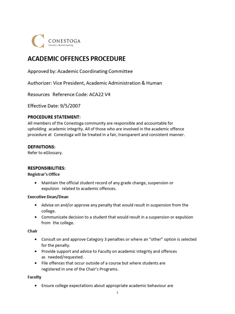 Conestoga Academic Offences Procedure | PDF