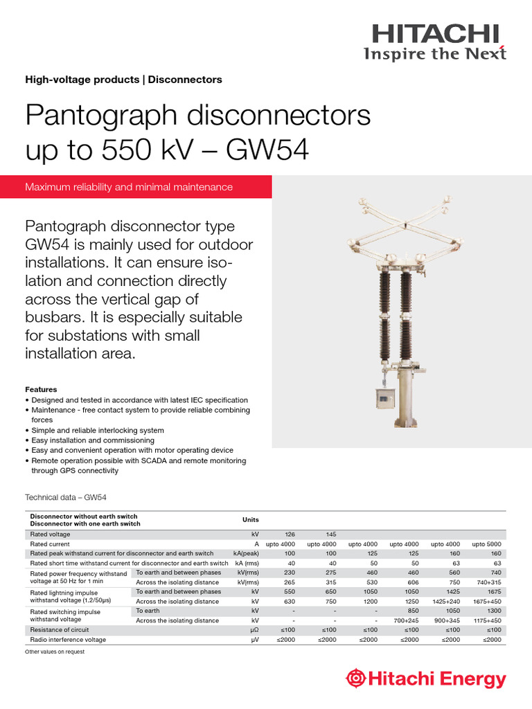 Hitachi Energy Pantograph Disconnector GW54 | PDF | Electrical ...