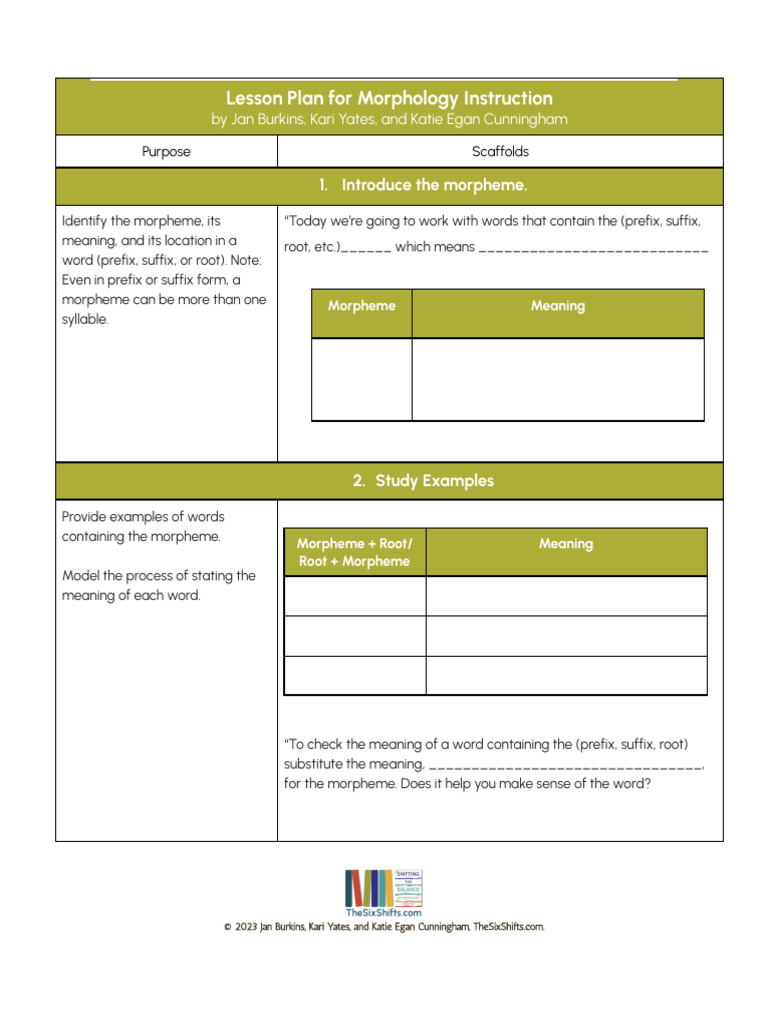 3-5 Download - Template For Explicit Morphology Instruction | PDF ...