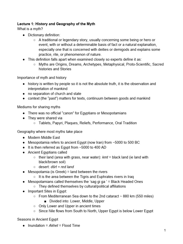 Lecture 1 - History and Geography of The Myth | PDF | Ancient Egypt ...