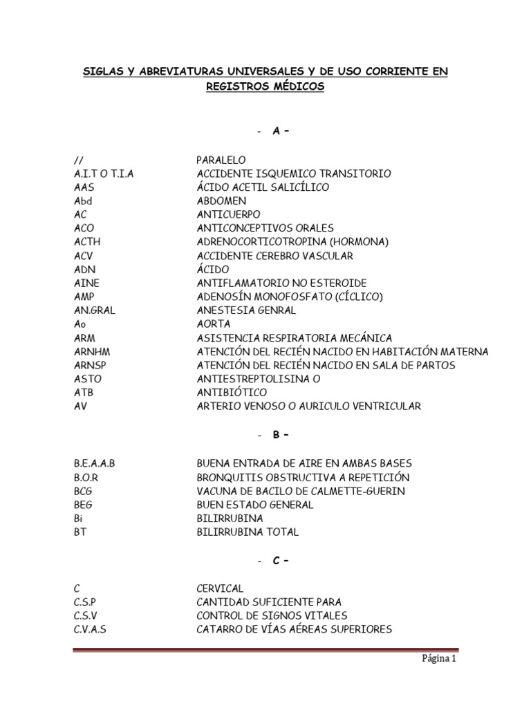 SIGLAS Y ABREVIATURAS MEDICAS | PDF | Hormona estimulante de la ...