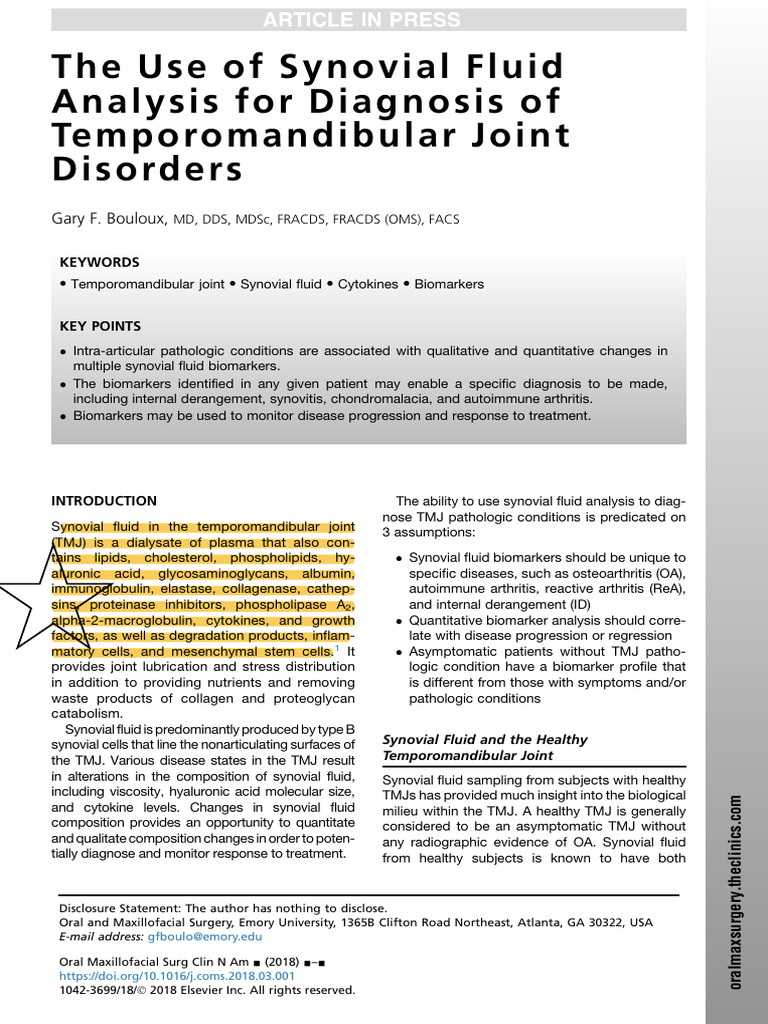 Synovial Fluid Analysis Review | PDF | Inflammation | Cytokine