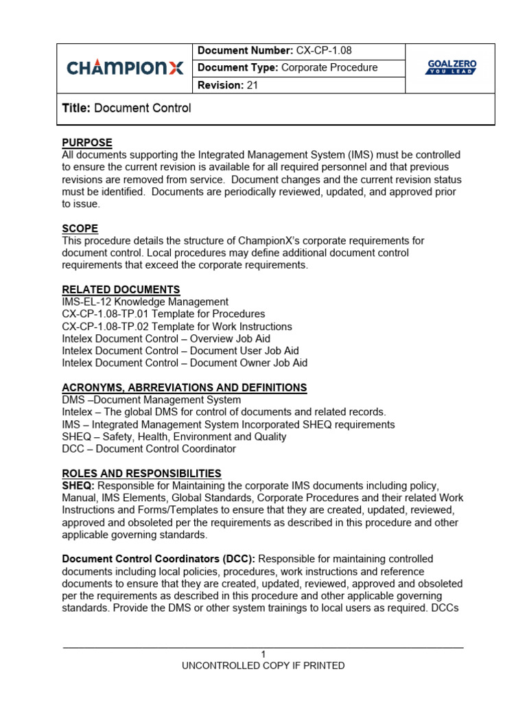 CX-CP-1.08 Document Control | PDF | Policy | Information Technology Management
