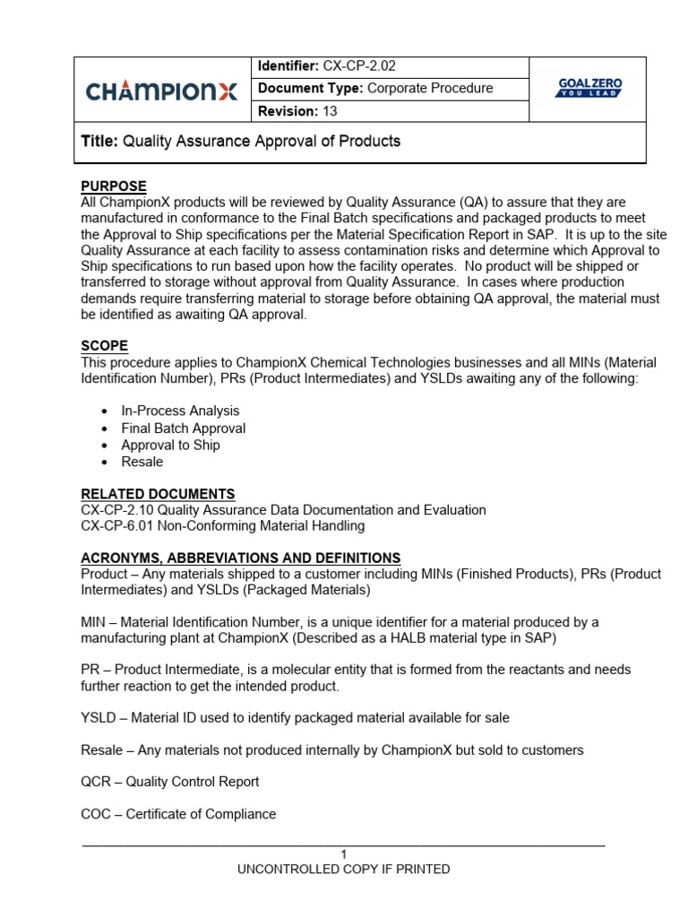 CX-CP-2.02 Quality Assurance Approval of Products | PDF | Quality Assurance | Specification ...