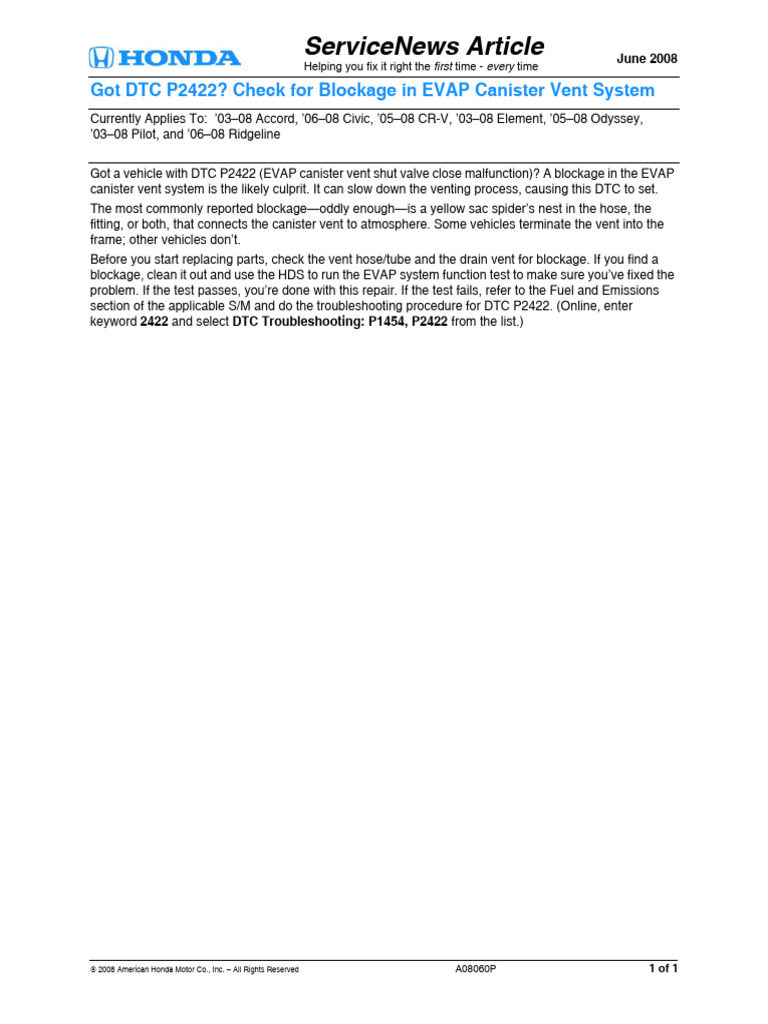 Honda Techs: Fix DTC P2422 Issues | PDF | Technology & Engineering