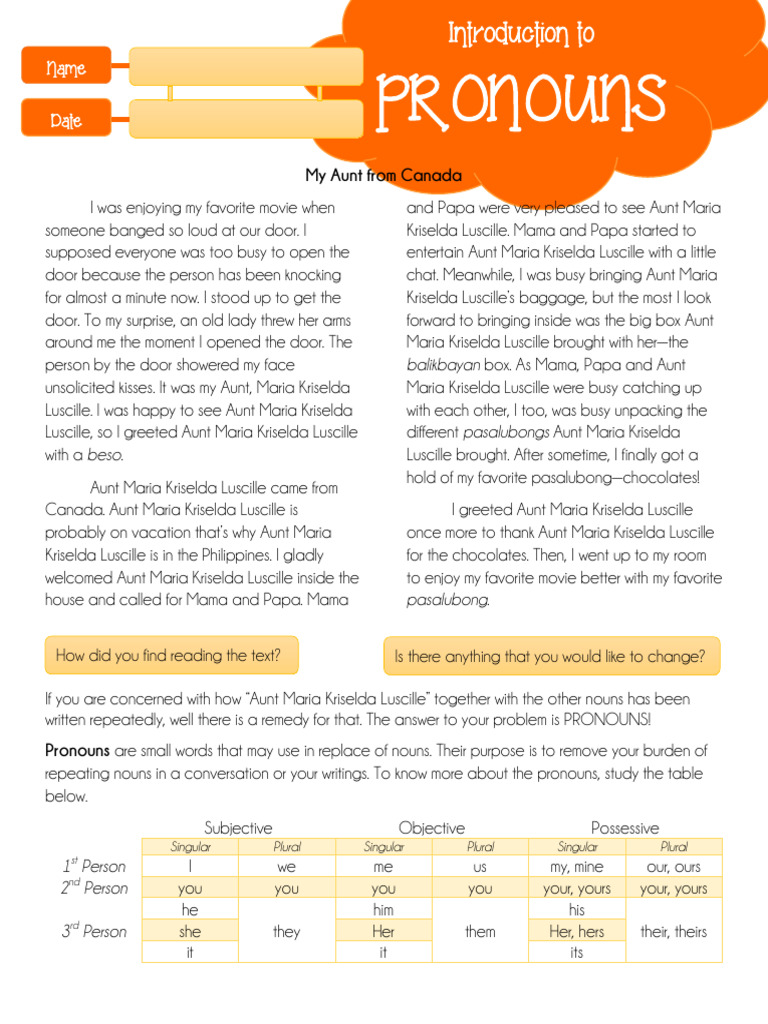 Introduction To Pronouns | PDF | Pronoun | Grammatical Number