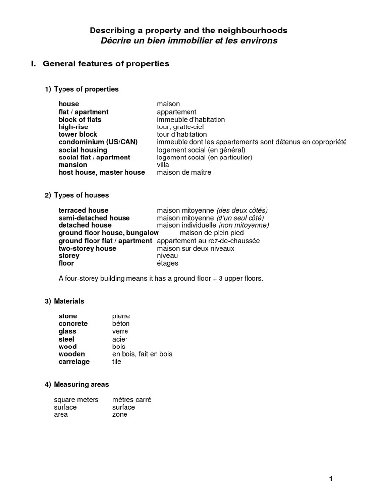 Describing A Property and The Neighbourhoods - Corrigé | PDF ...