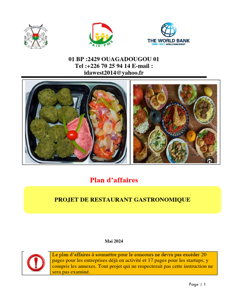 Projet de Restaurant Gastronomique à Ouaga | PDF | Restaurants | Bilan ...