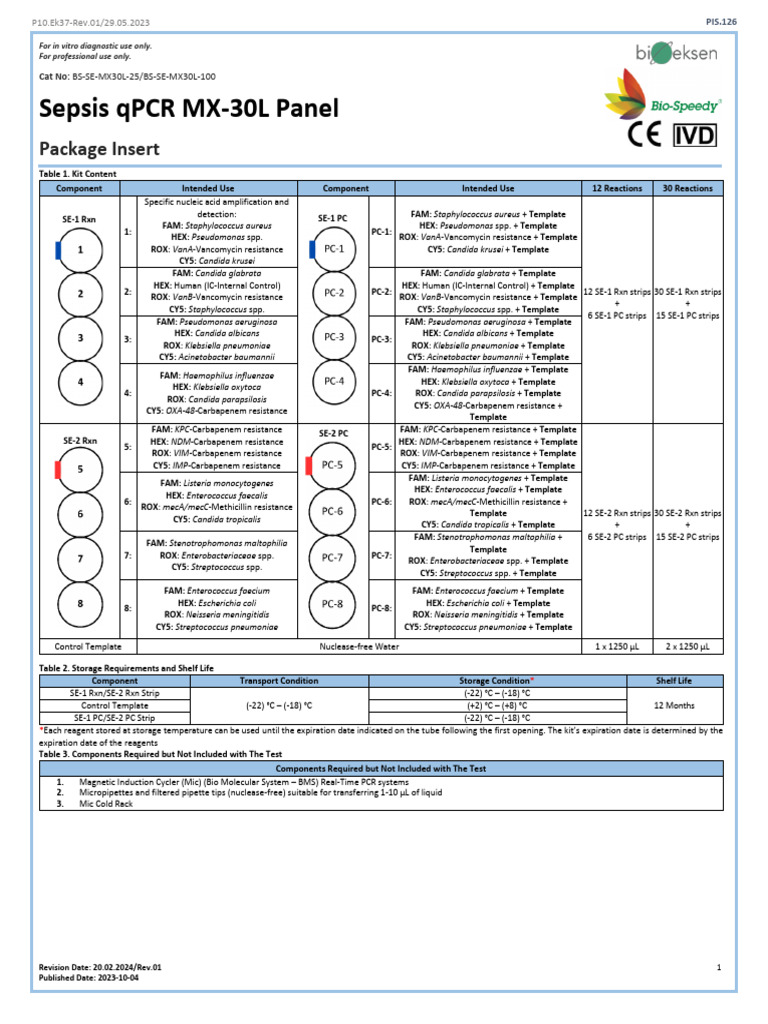 Sepsis qPCR Panel Instructions | PDF | Real Time Polymerase Chain ...
