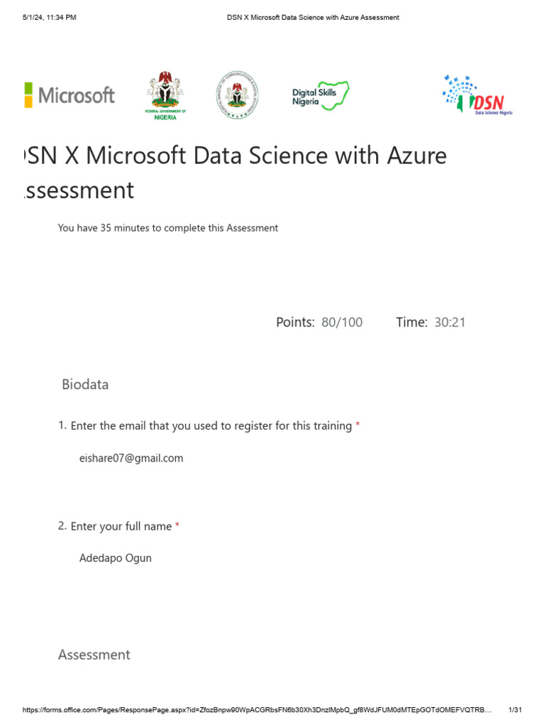 DSN X Microsoft Data Science With Azure Assessment | PDF | Machine ...