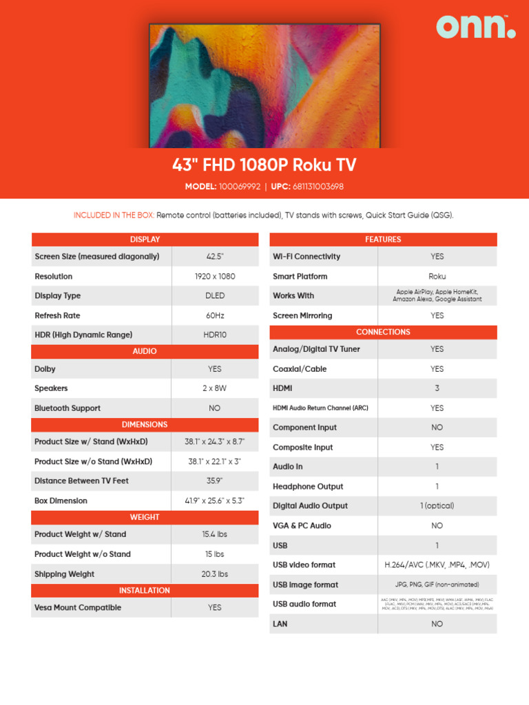 Spec Sheet | PDF | Hdmi | Roku