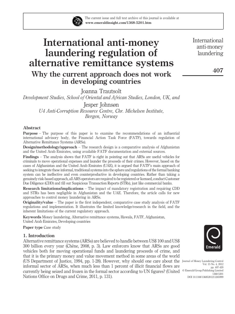 2012 (15) - Trautsolt - Johnsøn. International Anti-Money Laundering Regulation of Alternative ...