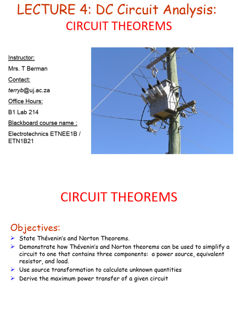 Lecture 4 - Circuit Theorems 2 | PDF | Electrical Network | Electrical ...