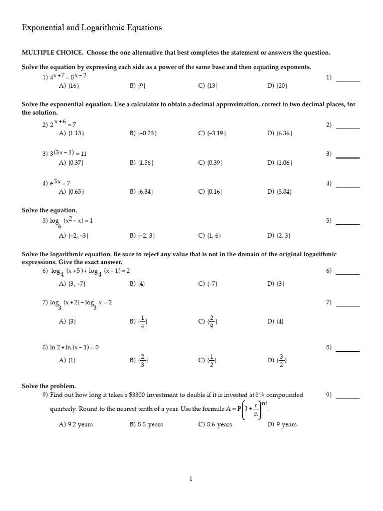 Exponential and Logarithmic Equations | PDF | Logarithm | Exponentiation