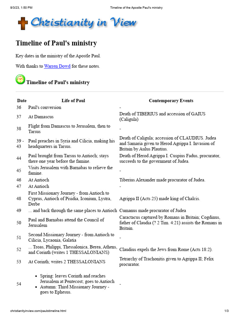 Apostle Paul's Ministry Timeline | PDF | Paul The Apostle | Early ...