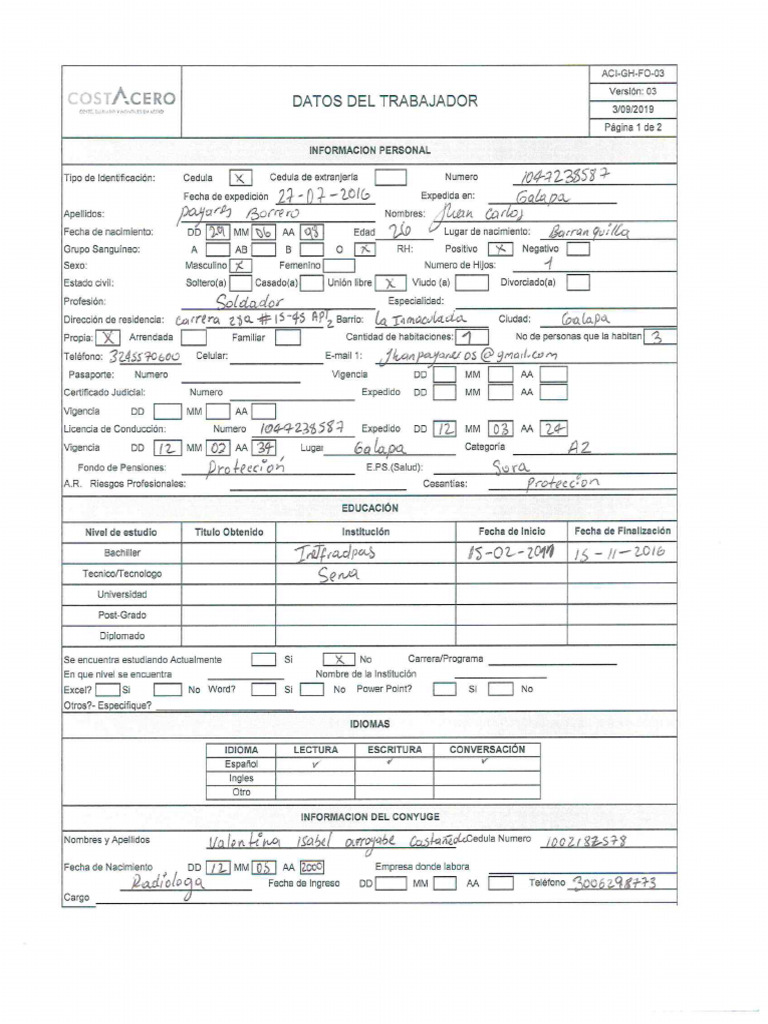1.2 Datos Del Trabajador | PDF