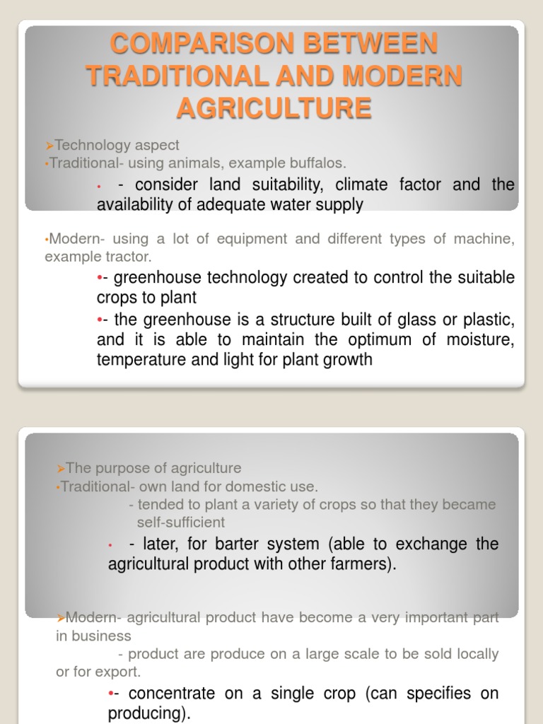 Traditional vs Modern Agriculture Comparison | PDF | Urbanization ...