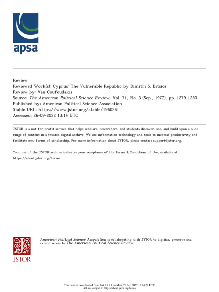 Review of Bitsios on Cyprus Issues | PDF | Cyprus