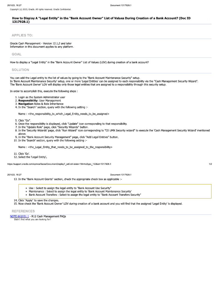 How To Display A Legal Entity in The Bank Account Owner List of Values ...