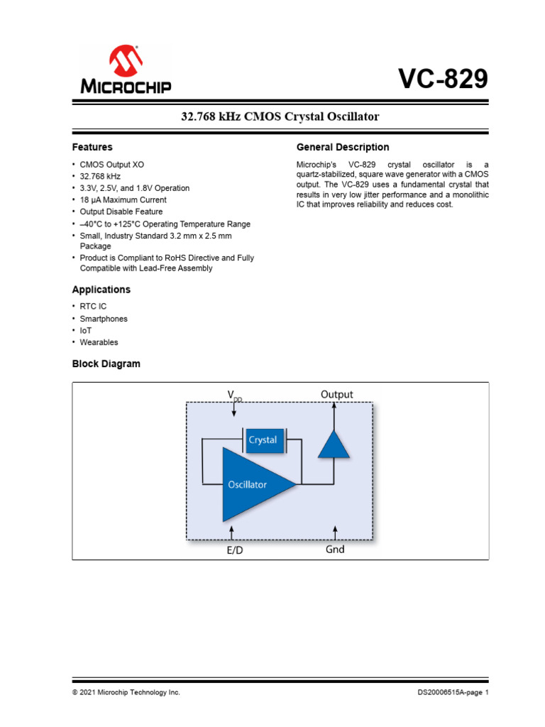VC 829 32.768kHz CMOS Crystal Oscillator DS20006515A | PDF ...