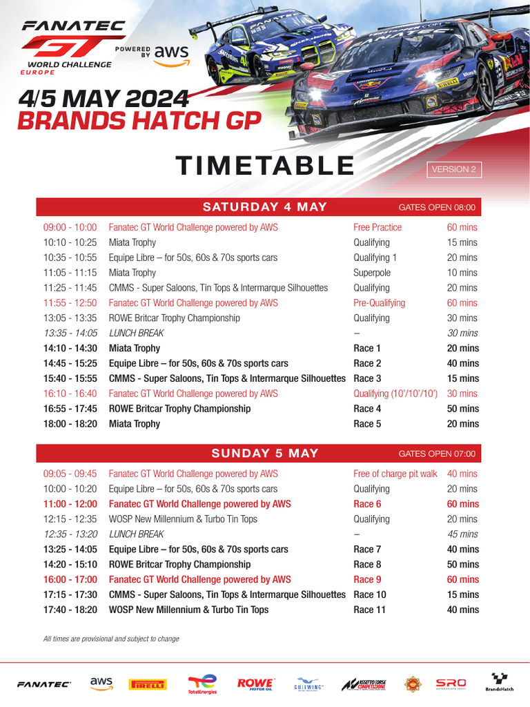 GT World Challenge Timetable v2 | PDF | Sports Car Racing | Auto Racing ...
