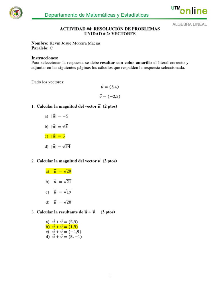 ACTIVIDAD #4-RESOLUCIÓN DE PROBLEMAS - Kevin Moreira | PDF | Métodos y ...