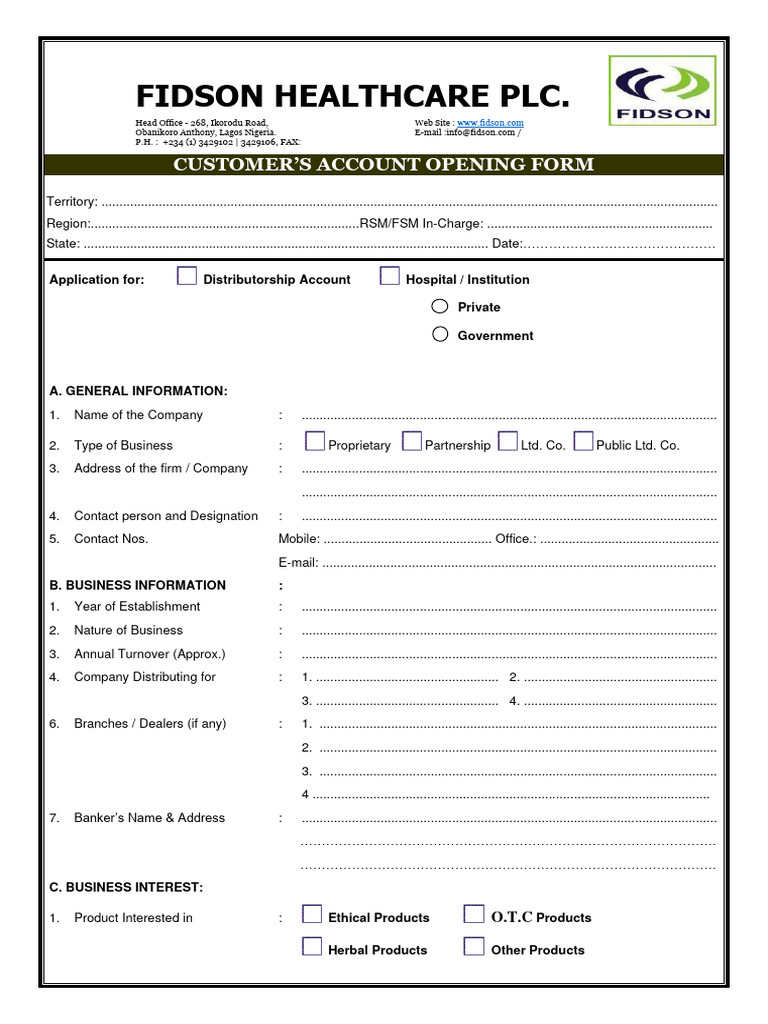2021 Distributors Account Opening Form | PDF