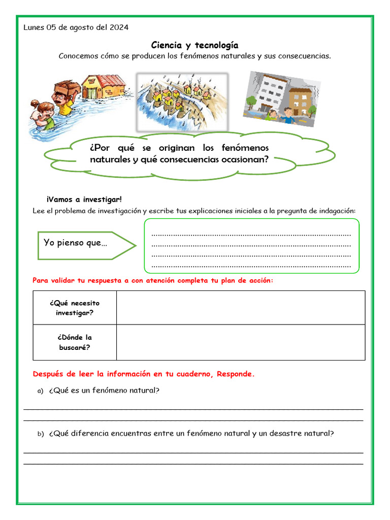 05 Agosto Cyt Ficha Conocemos Como Se Produce Los Fenomenos Naturales y ...