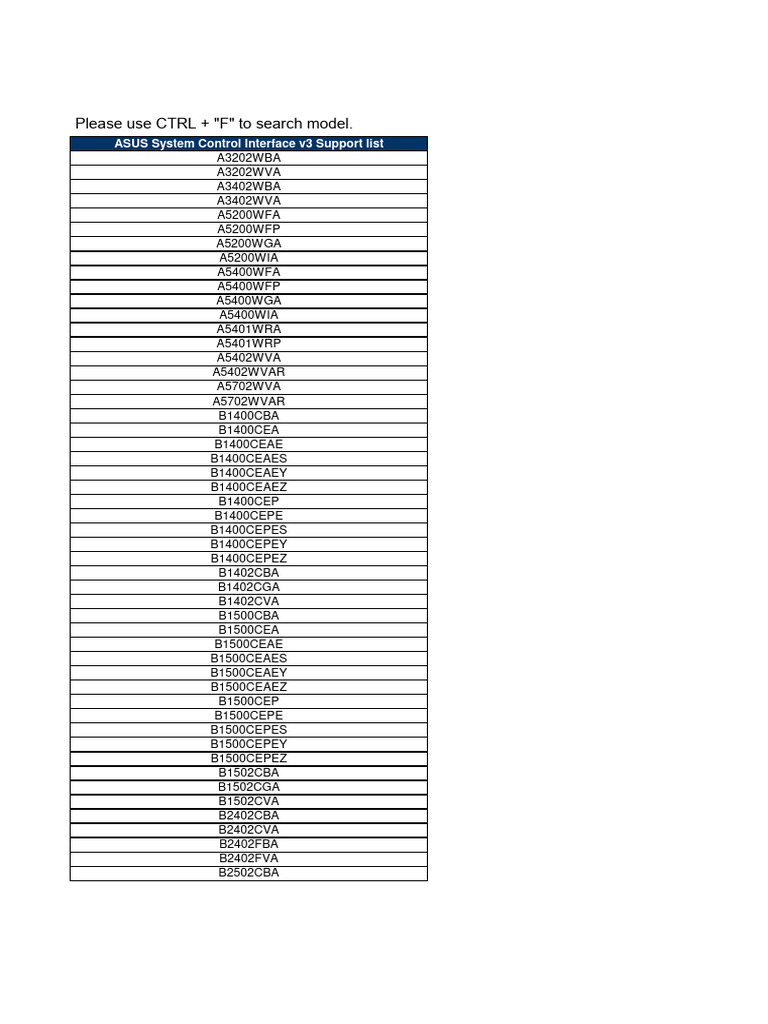 ASUS System Control Interface V3modellist | PDF