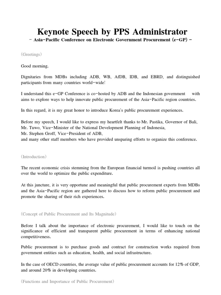 Keynote Speech by PPS Administrator | Procurement | South Korea | Free ...