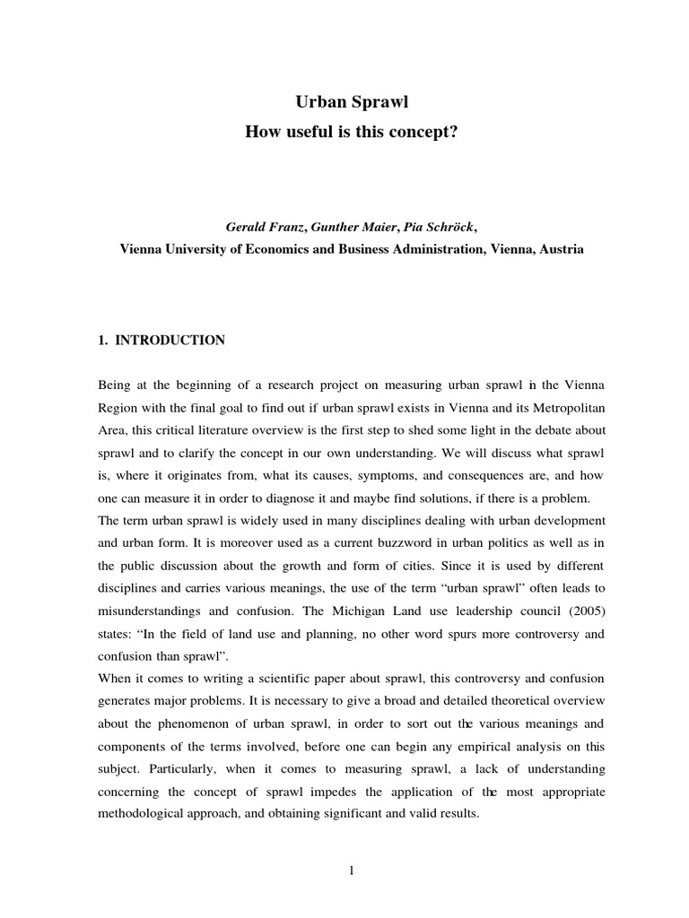 Urban Sprawl How Useful Is This Concept?: Vienna University of ...