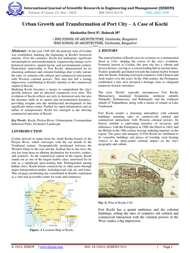 Urban Growth and Transformation of Port City - A Case of Kochi | PDF | Kerala