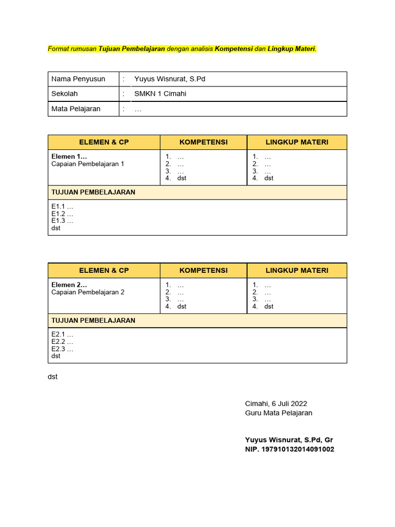1.2 Format Rumusan TP Dengan Analisis Kompetensi Dan Lingkup Materi | PDF