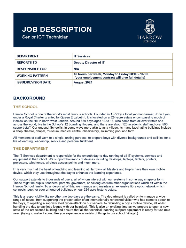 Senior ICT Technician Job Description 2024 834 | PDF | Educational ...