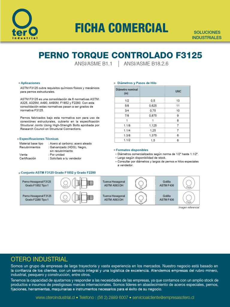 Torque Controlado ASTM F3125 OTERO | PDF | Tornillo | Metalurgia