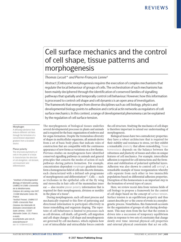 Lecuit 2007 | PDF | Cell Adhesion | Actin