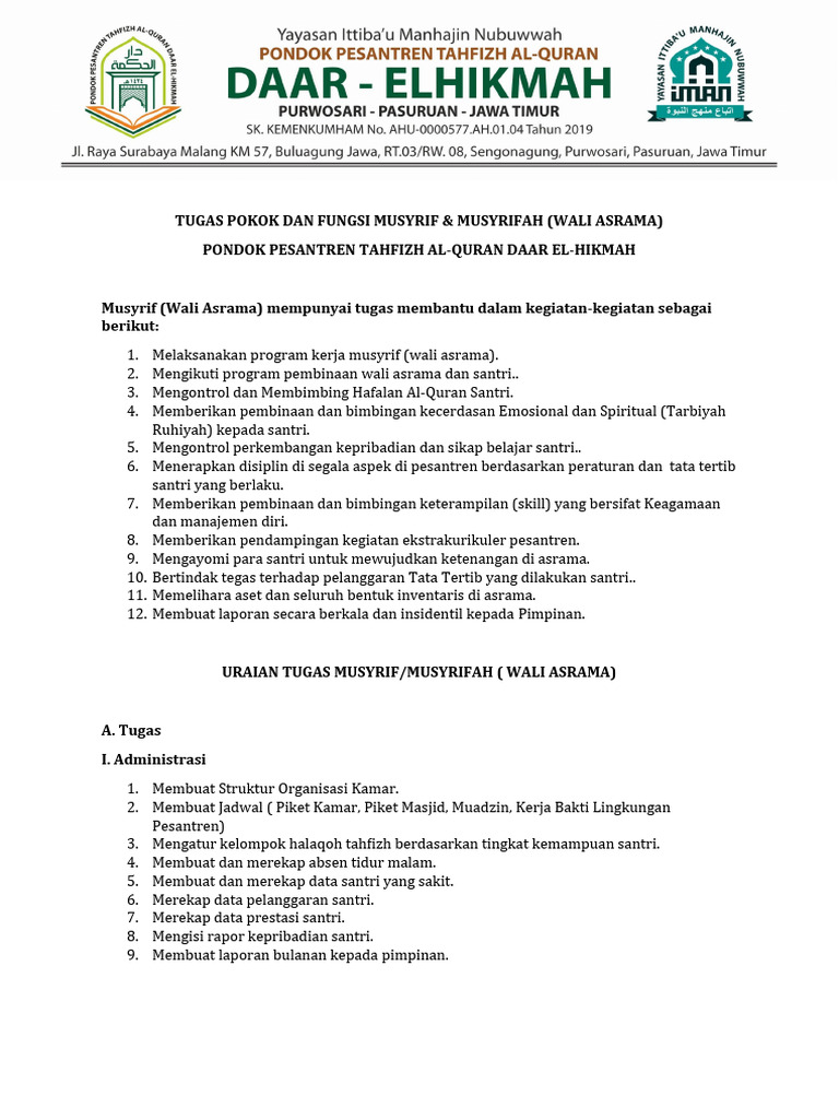 Tugas dan Fungsi Musyrif Pesantren | PDF | Karier & Perkembangan