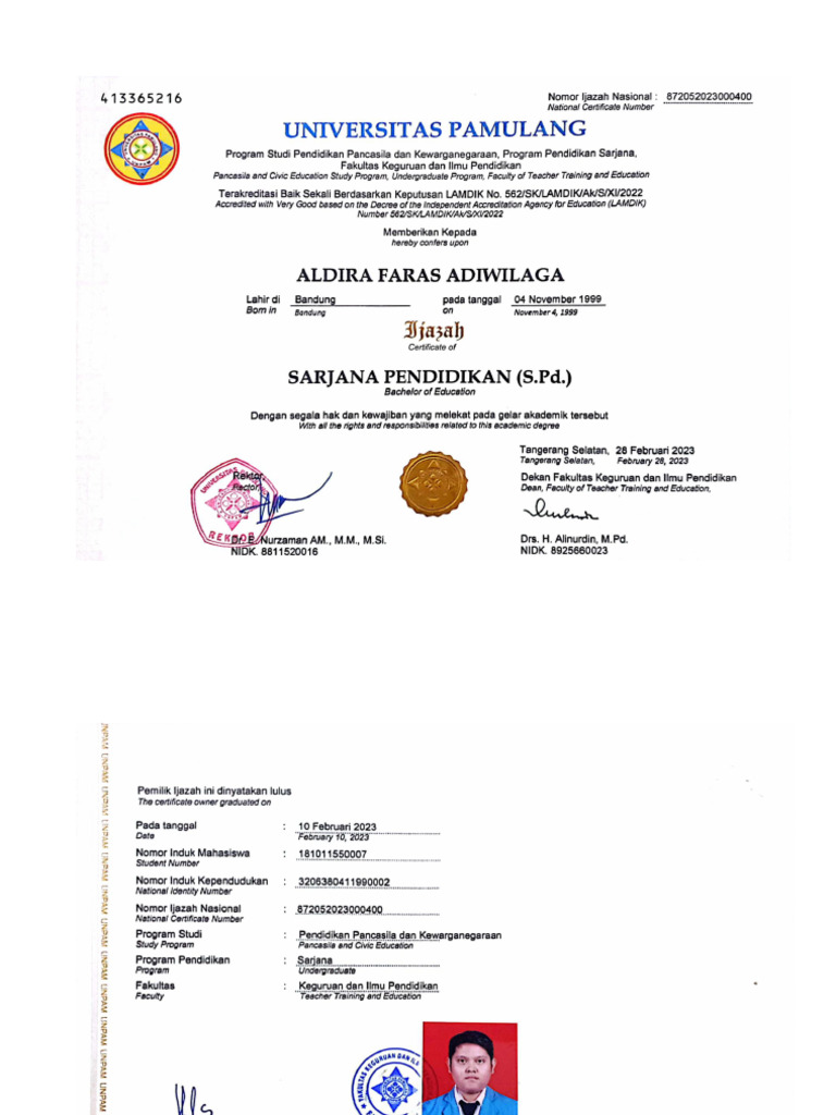Ijazah s1 Aldira Faras Adiwijata, S.PD | PDF