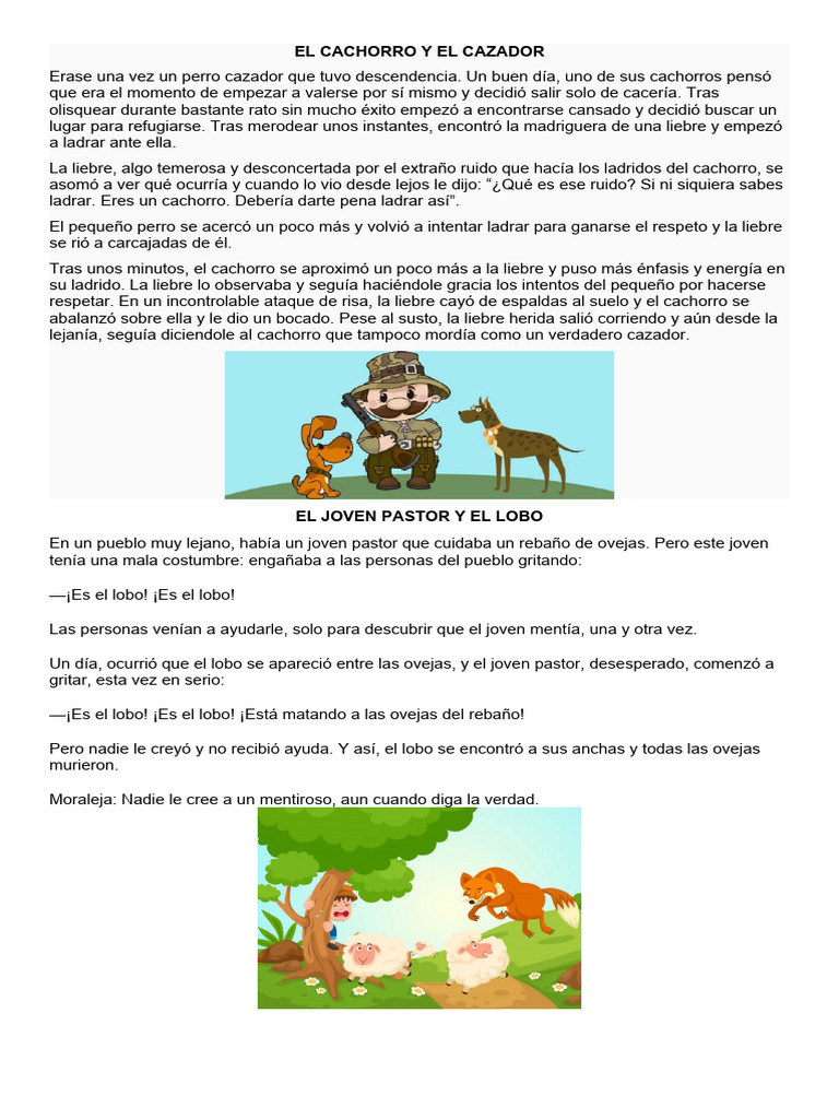 Cuentos de animales y moralejas infantiles | PDF