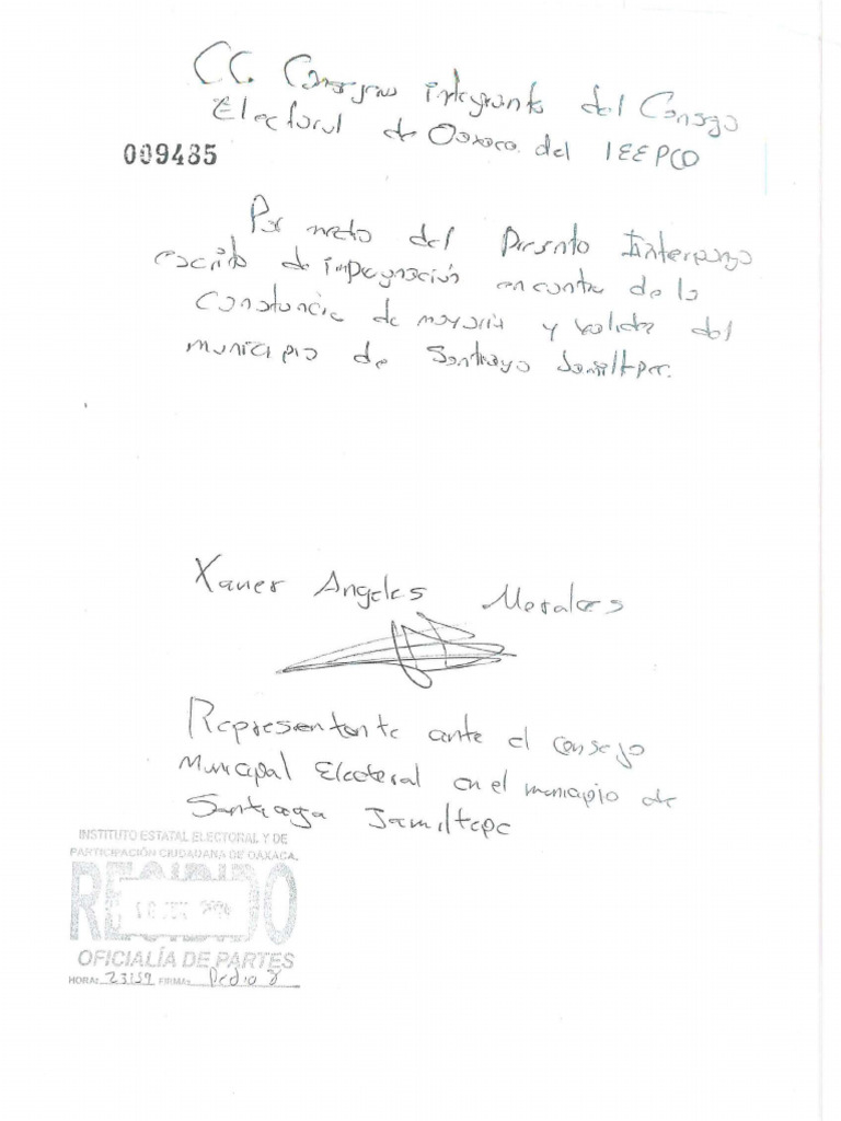 009485, Ul, Oe, Se, Xavier Ángeles Morales, Nueva Alianza, Impugnación ...