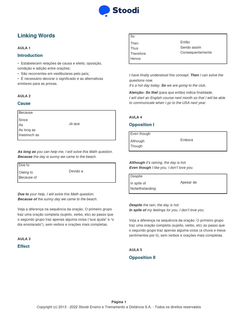 Resumo Ing 27 Linking Words | PDF | Sintaxe | Gramática