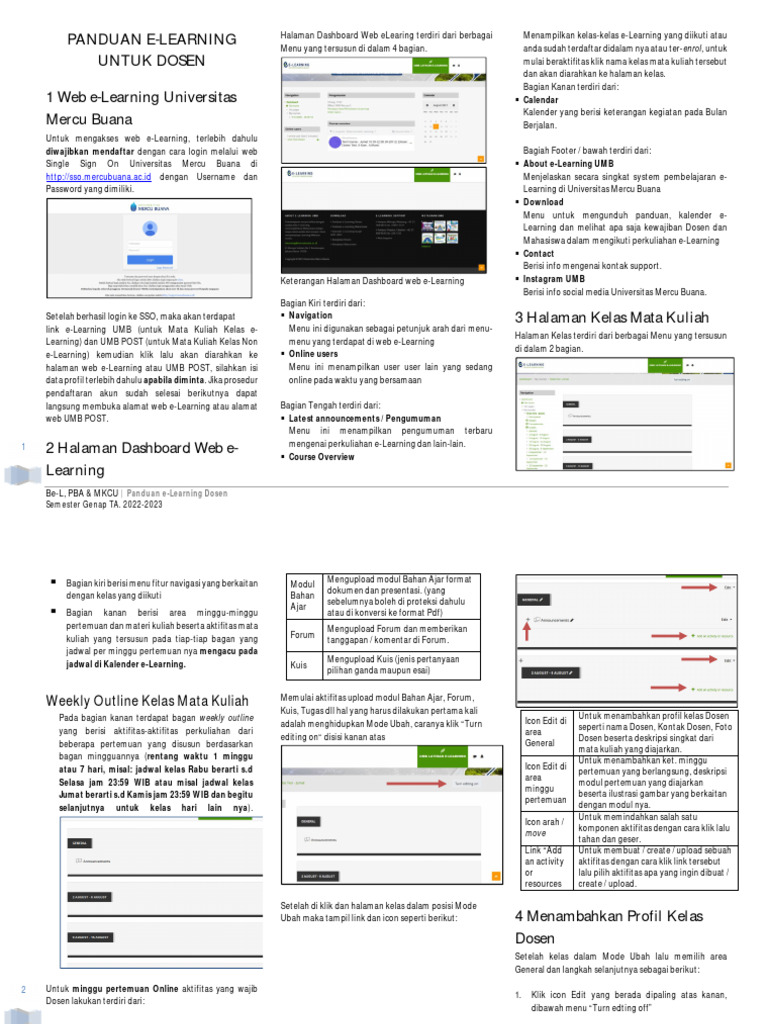 Panduan Elearning Dosen Genap 2022-2023 | PDF
