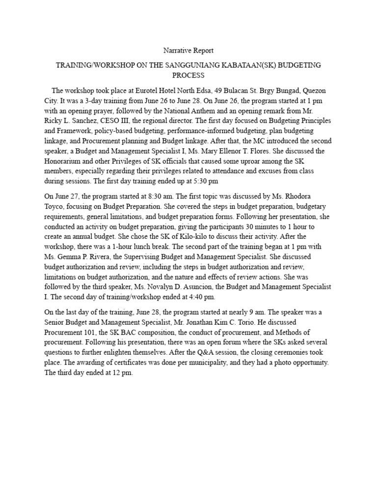 DBM training narrative Report | PDF