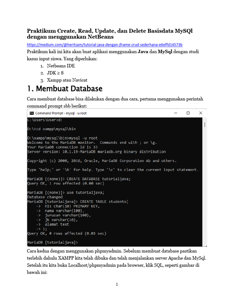 Praktikum CRUD Basisdata MySQl Dengan Menggunakan NetBeans | PDF
