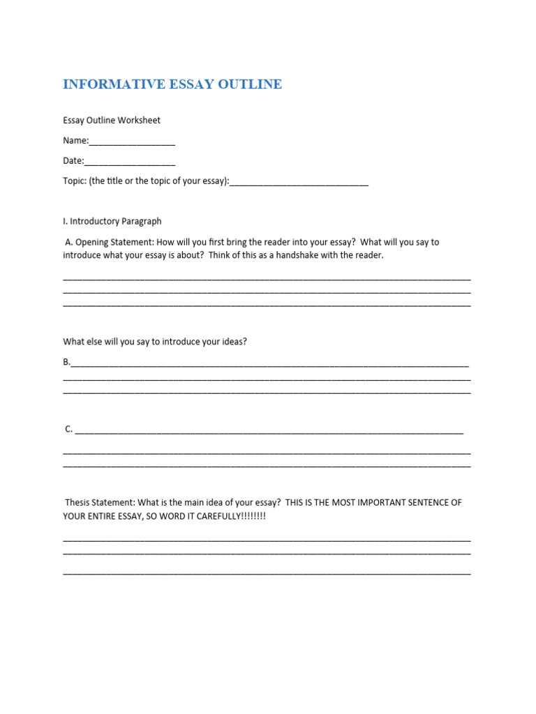 Informative Essay Outline Template | PDF | Paragraph | Essays