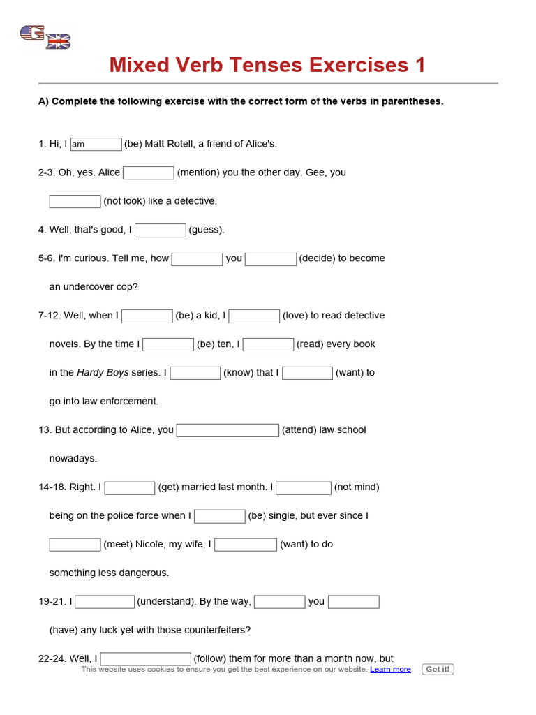 Study Guide - FWT - SR - Verb Tenses - Exercise 1 | PDF